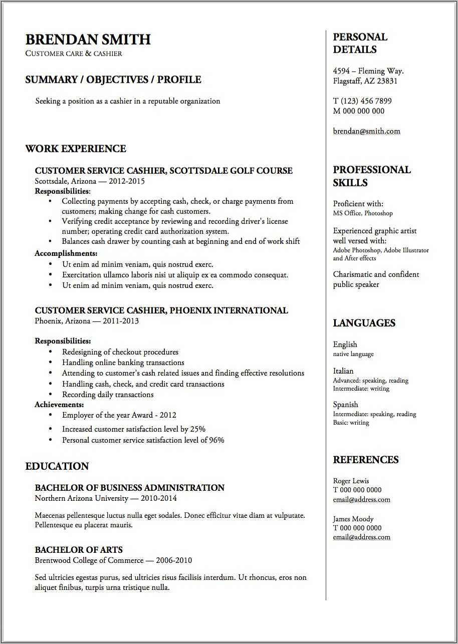 Sample Resume For Entry Level Cashier - Resume Example Gallery