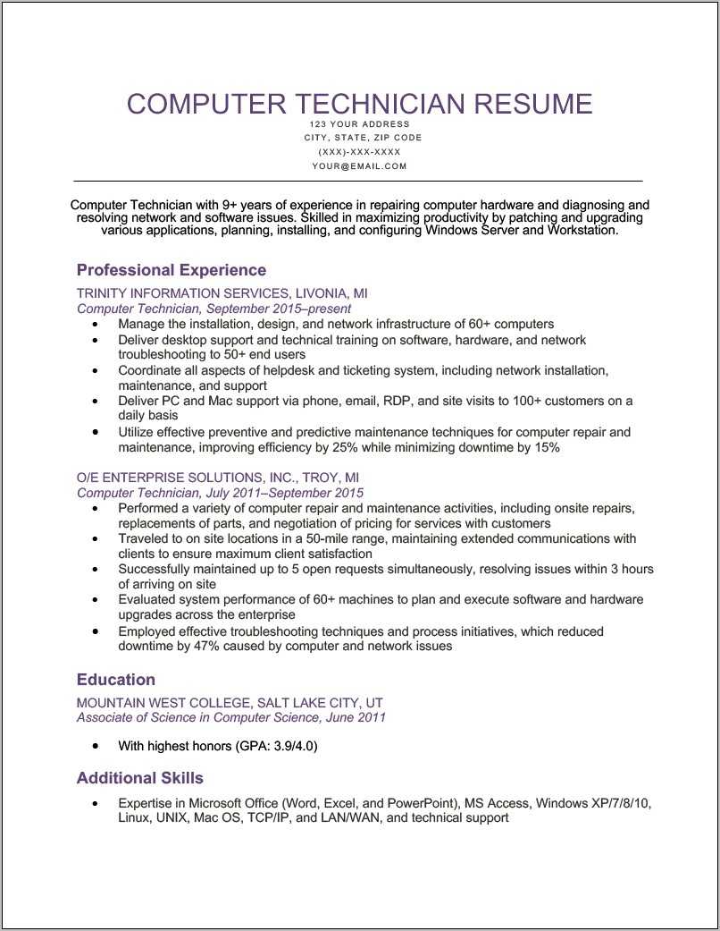 Sample Resume For It Help Desk Technician Resume Example Gallery Sample Resume For It Help Desk Technician Resume Example Gallery