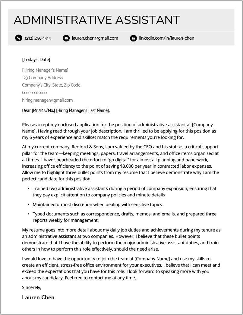 Senior Administrative Assistant Resume Example Cover Letter - Resume ...