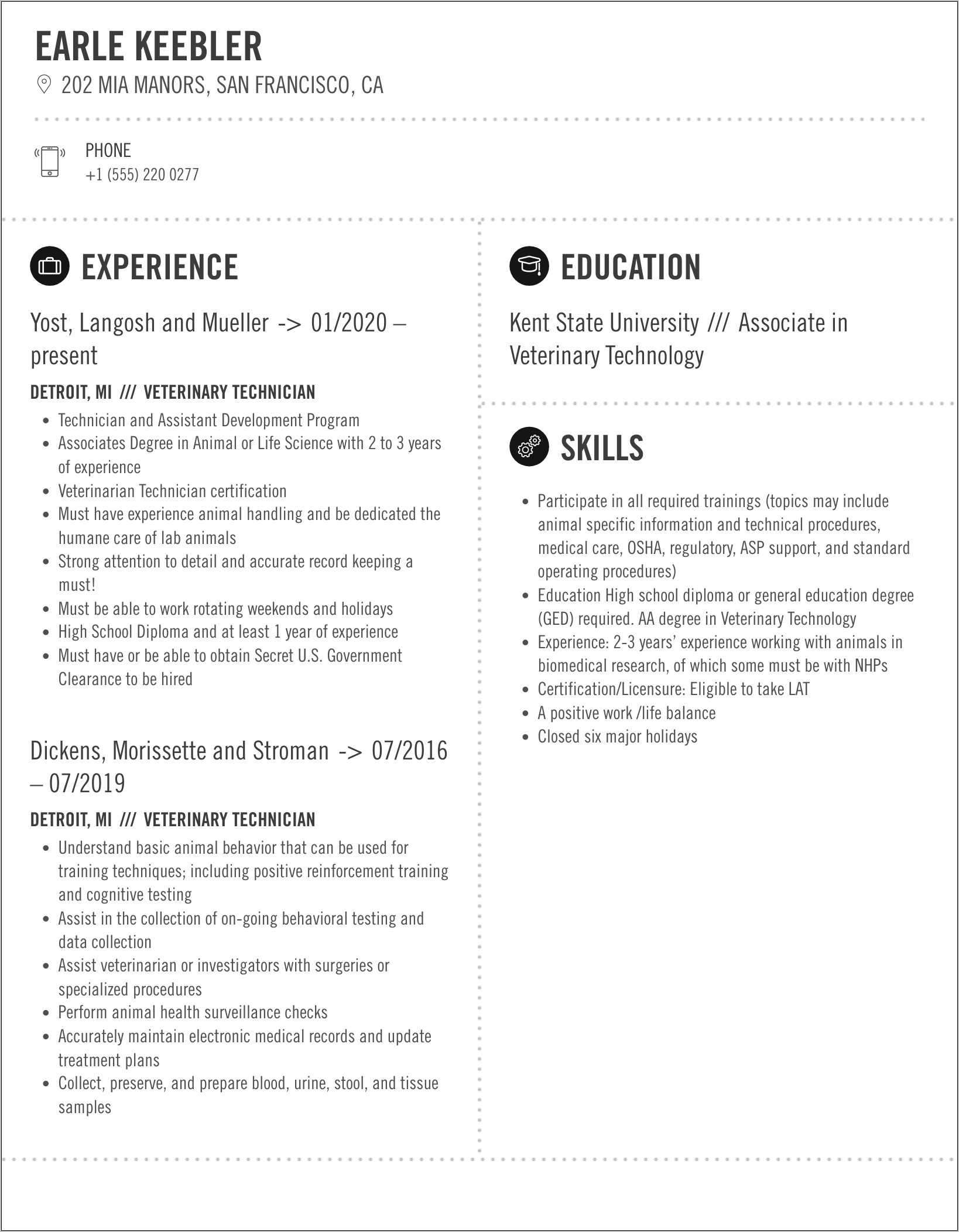 Skills List For Vet Tech Resume Resume Example Gallery
